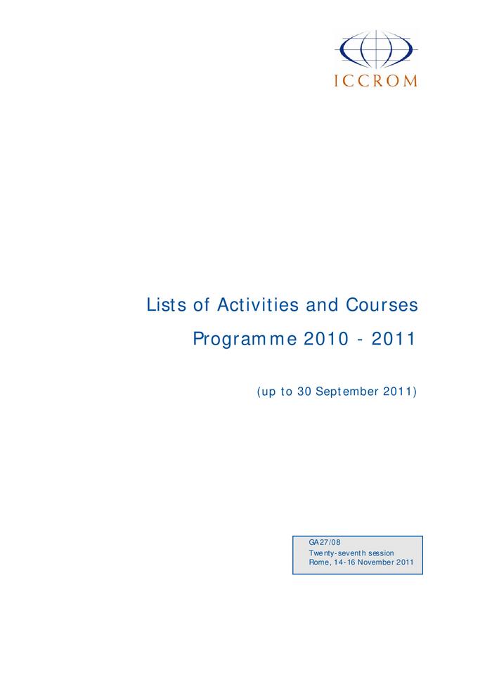 List of Activities and Courses. Programme 2010-2011