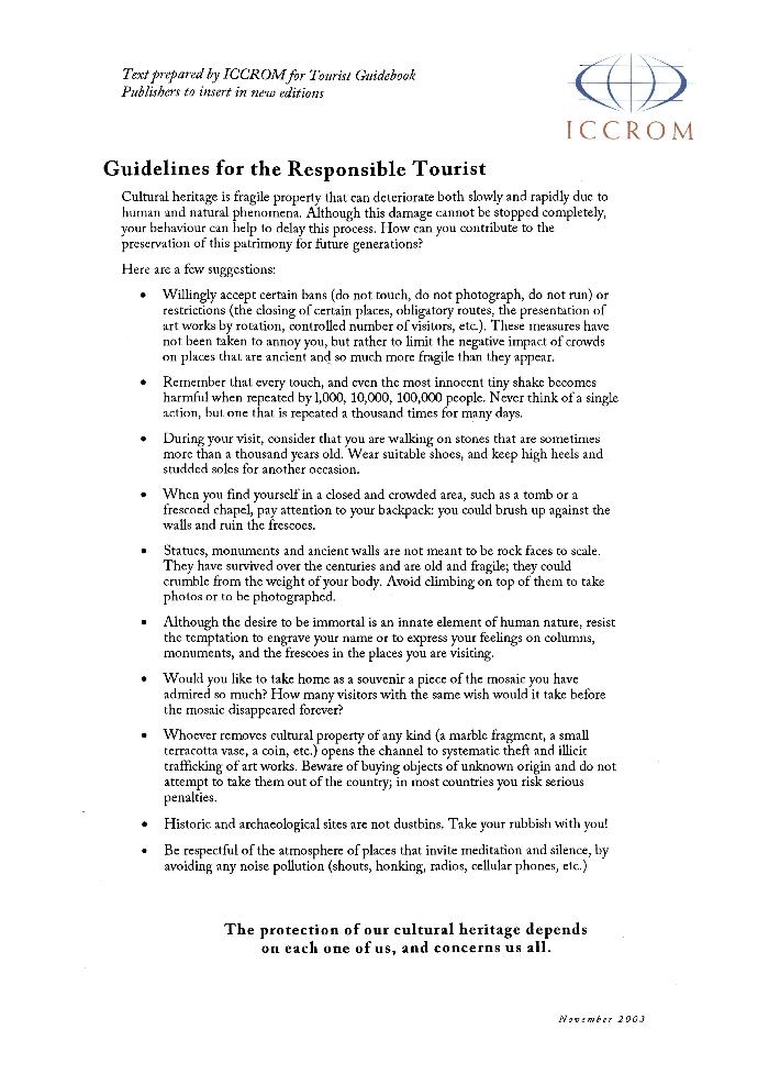 Guidelines for the responsible tourist
